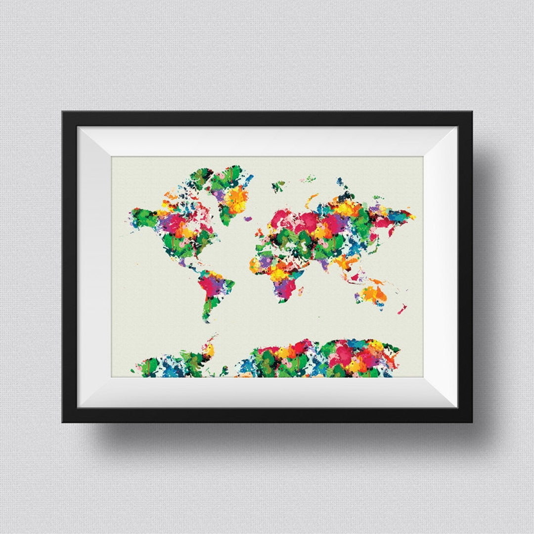 World Map Watercolor Map Art Print World Map Ink Splash Poster Art ...