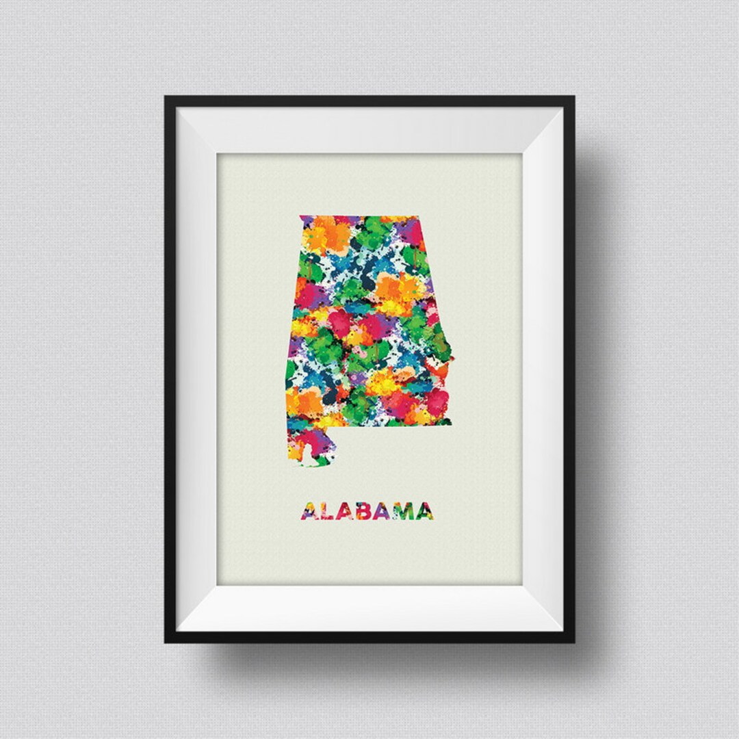 Alabama Map USA Watercolor Art Print Alabama Ink Splash Map Poster ...