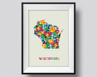 Wisconsin Watercolor Map Art Print Wisconsin Ink Splash Poster | Etsy