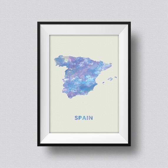 Spain Watercolor Map Art Print Spain Ink Splash Poster Art | Etsy