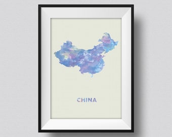China Watercolor Map Art Print China Ink Splash Poster Art | Etsy