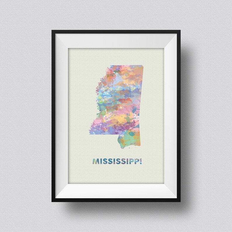 Mississippi Map USA Watercolor Art Print Mississippi Ink Splash Map ...