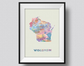 Wisconsin Watercolor Map Art Print Wisconsin Ink Splash Poster | Etsy