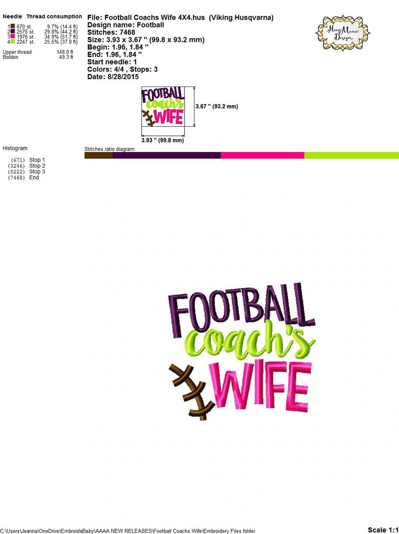 Football Coach's Wife 4x4 5x7 6x10 Machine Embroidery | Etsy