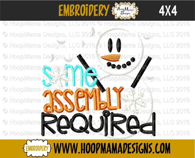 Some Assembly Required Snowman Applique 4x4 5x7 6x10 Machine - Etsy