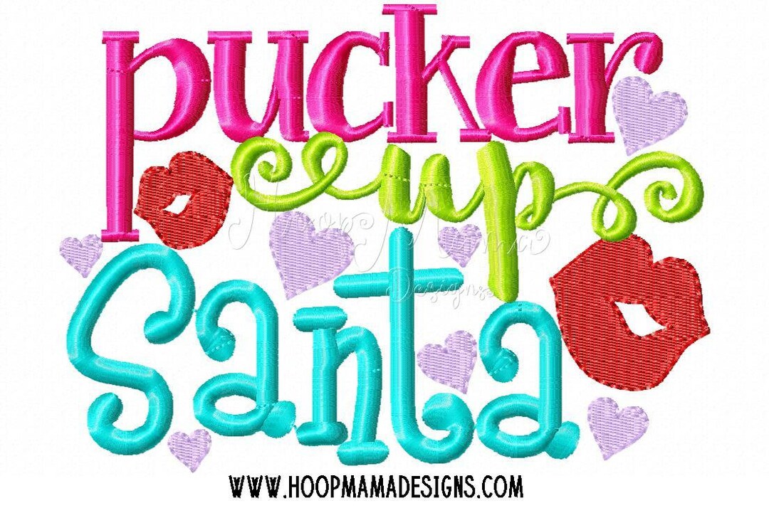 Pucker up Santa 4x4 5x7 6x10 Christmas Machine Embroidery Design Pes ...