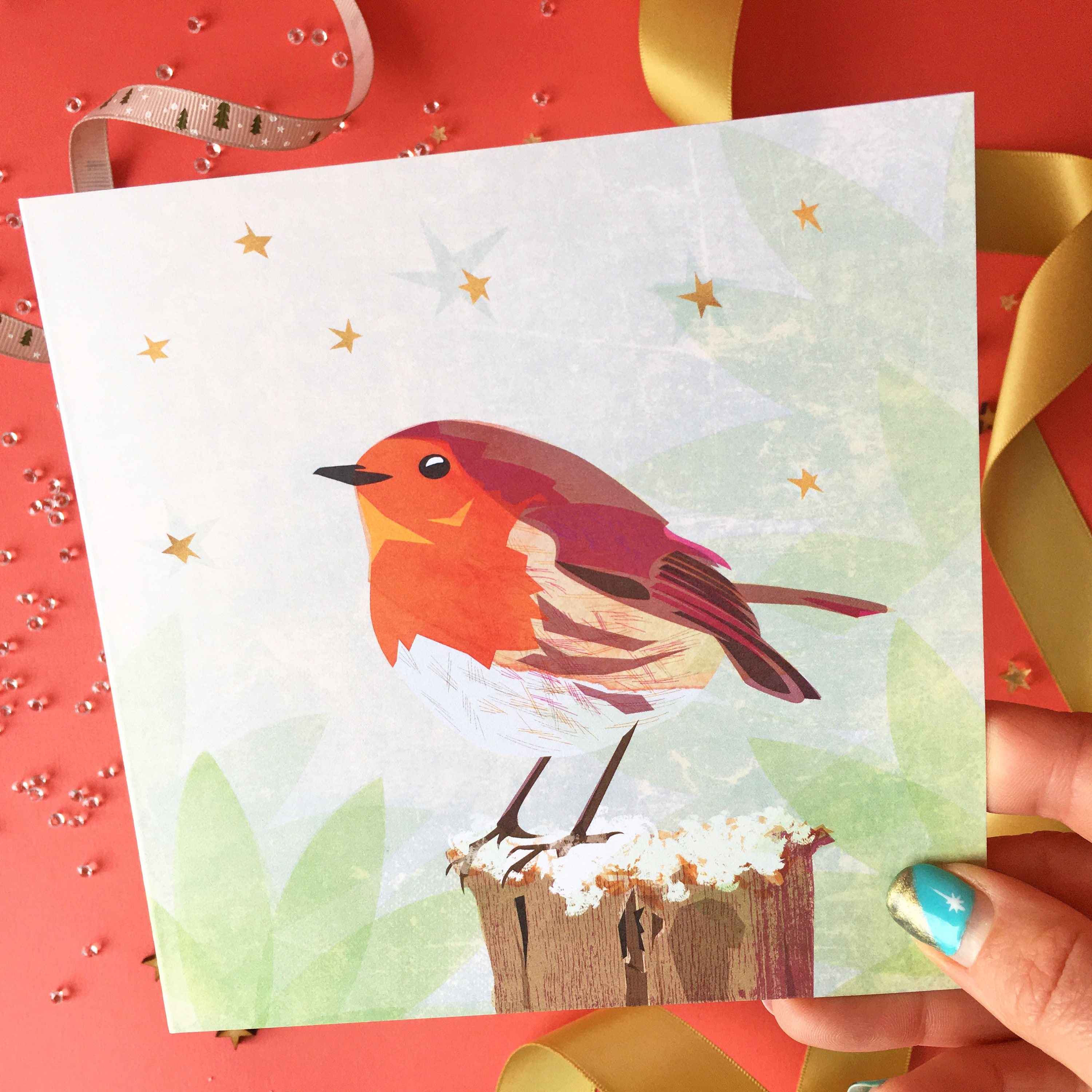 Illustrated Seasonal Robin Bird Christmas Holiday Card | Etsy