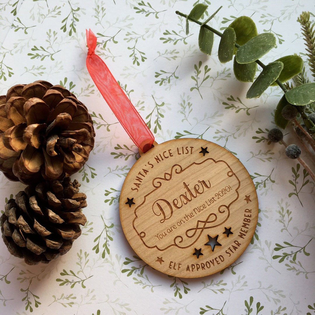 Santa's Nice List Christmas Tree Decoration, Wooden Personalised ...