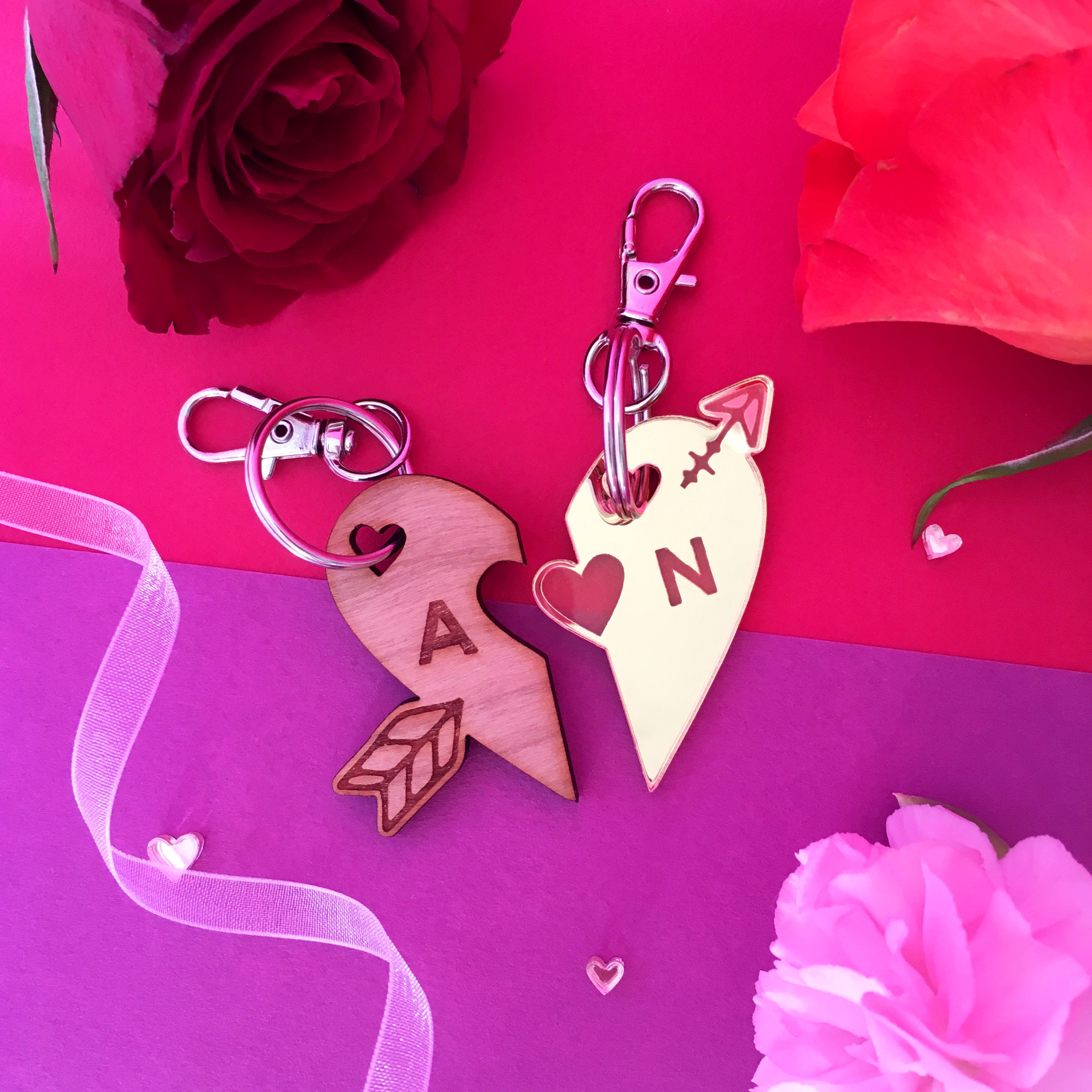 Personalised Valentines Love Heart Two Tone Keyring | Etsy