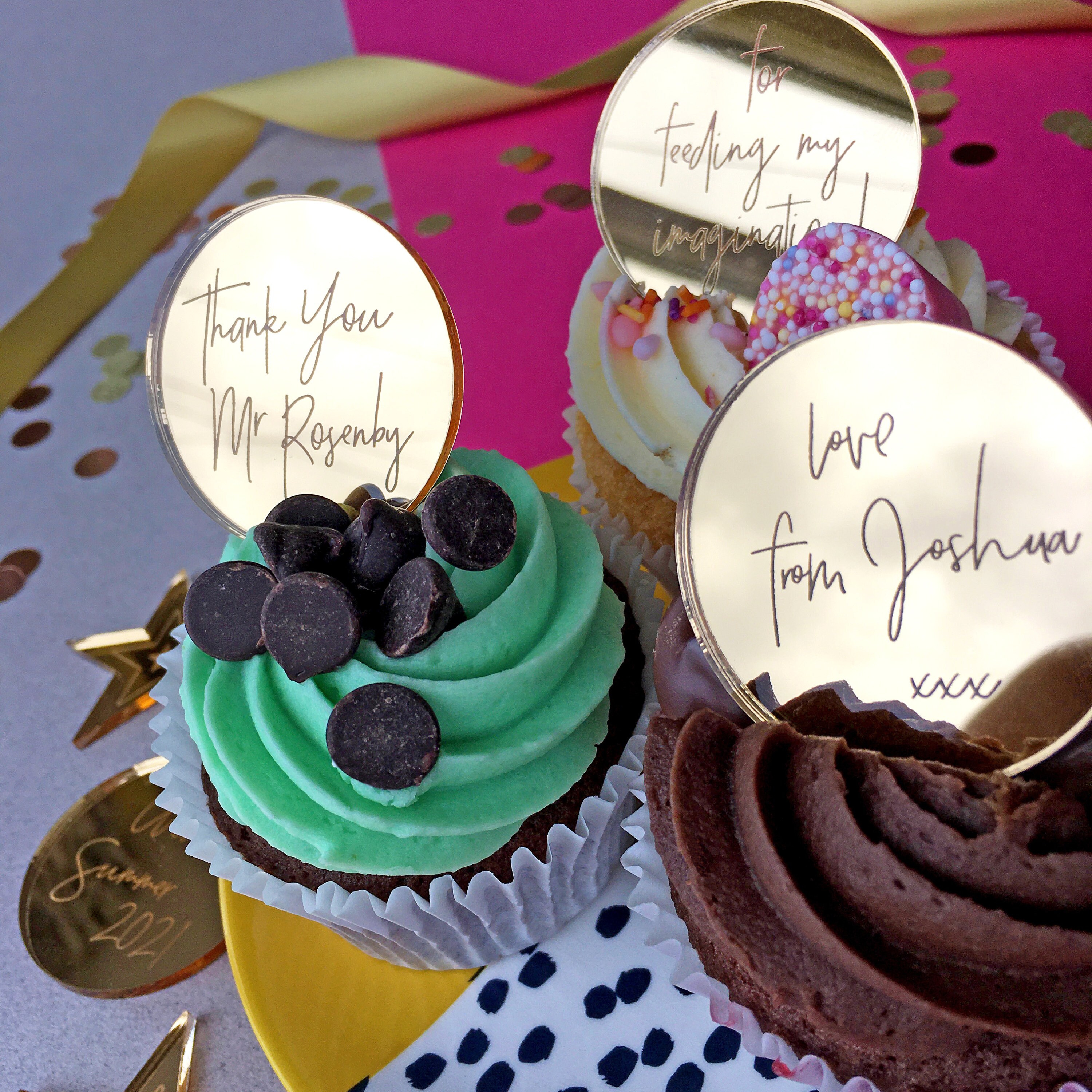 Thank You Teacher Personalised Cupcake Toppers Set of Four | Etsy