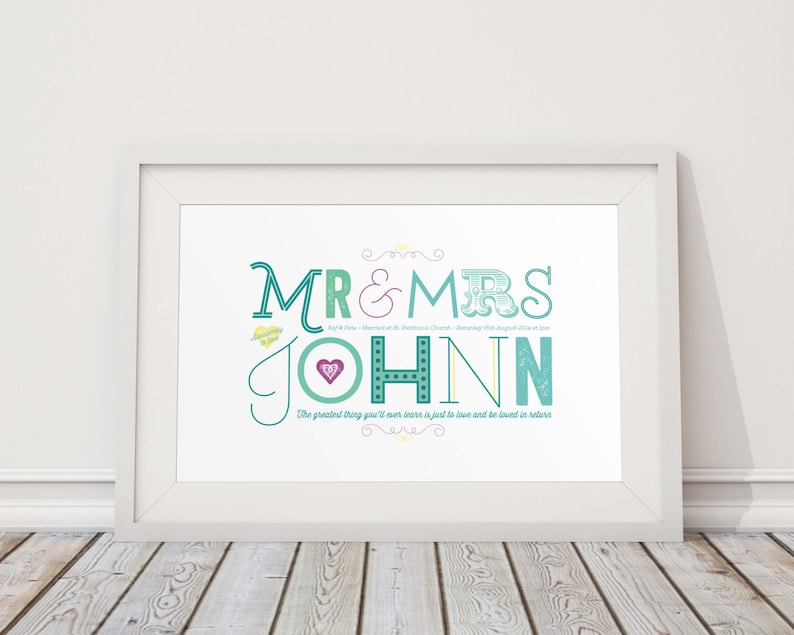 Personalised Typographic Wedding Day Print UNFRAMED Unique - Etsy