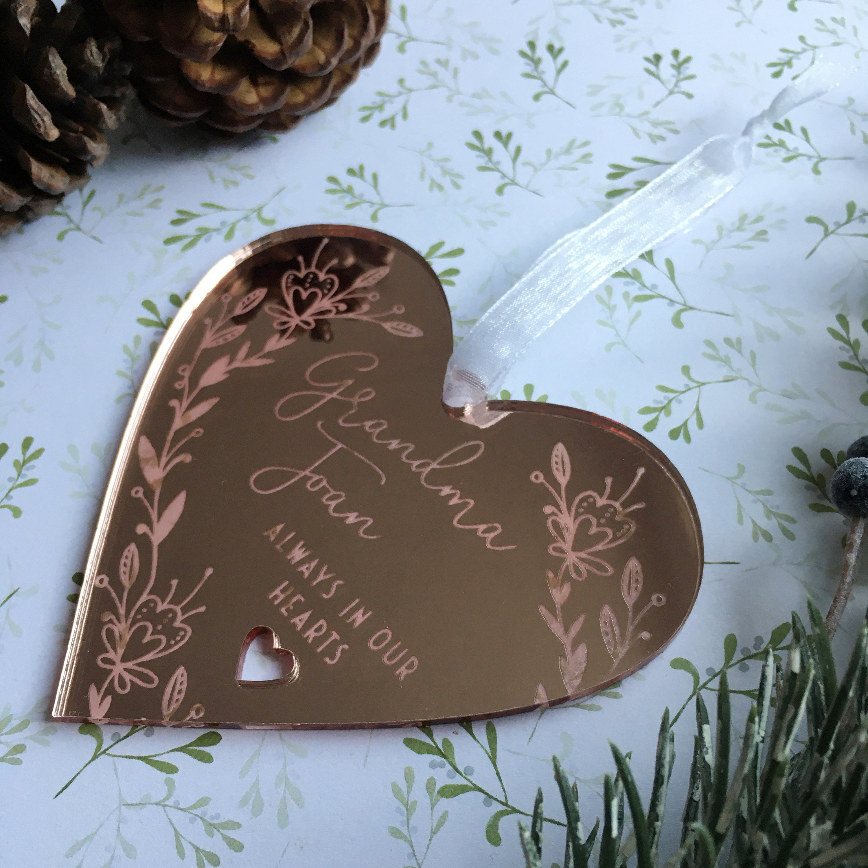 In Memory Heart Glass Ornament, Christmas Tree Gift,Luxury Personalised ...