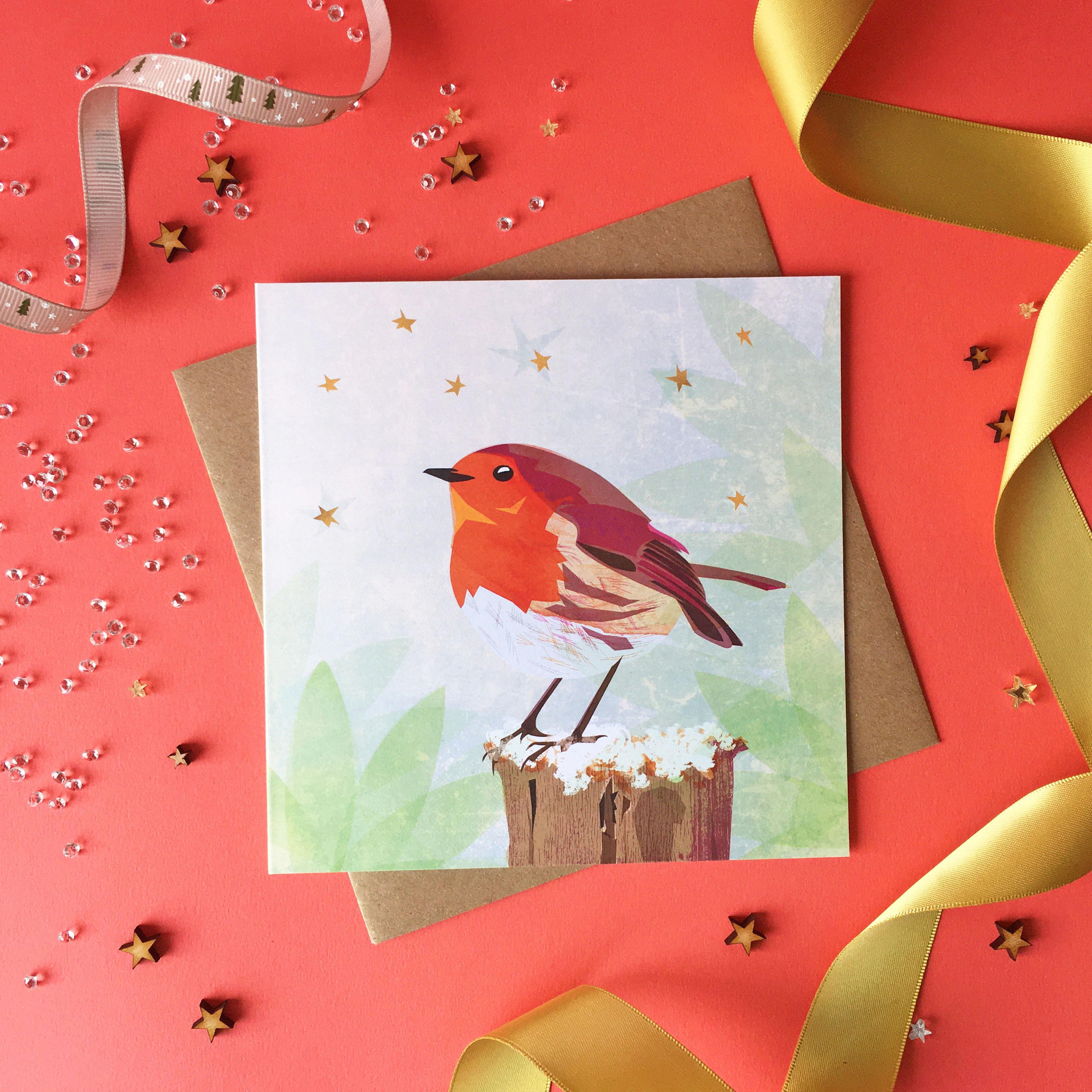 Illustrated Seasonal Robin Bird Christmas Holiday Card | Etsy