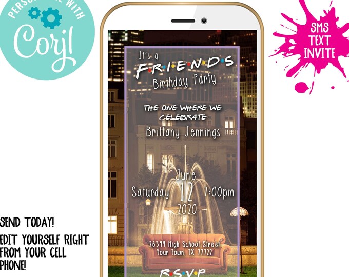 Friends Tv Show Birthday Party Invitations, Digital Invitations ...