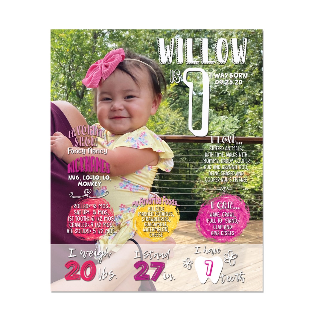 Baby Milestone Board, First Birthday Milestone Poster, Milestone 1st ...