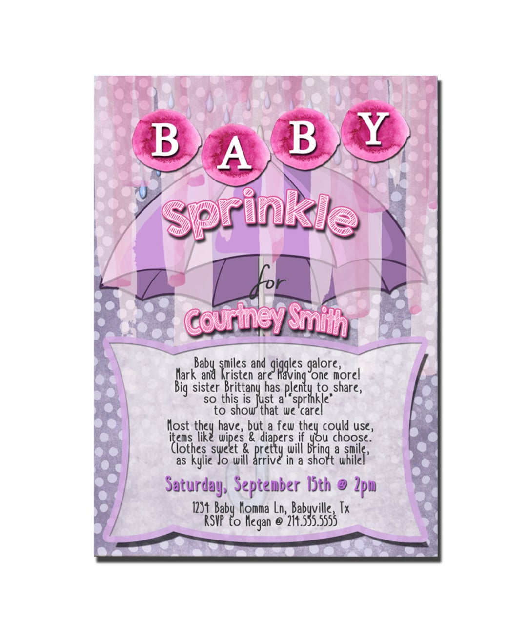 Baby Girl Sprinkle Invitation, Baby Girl Shower Invitation, Girl ...