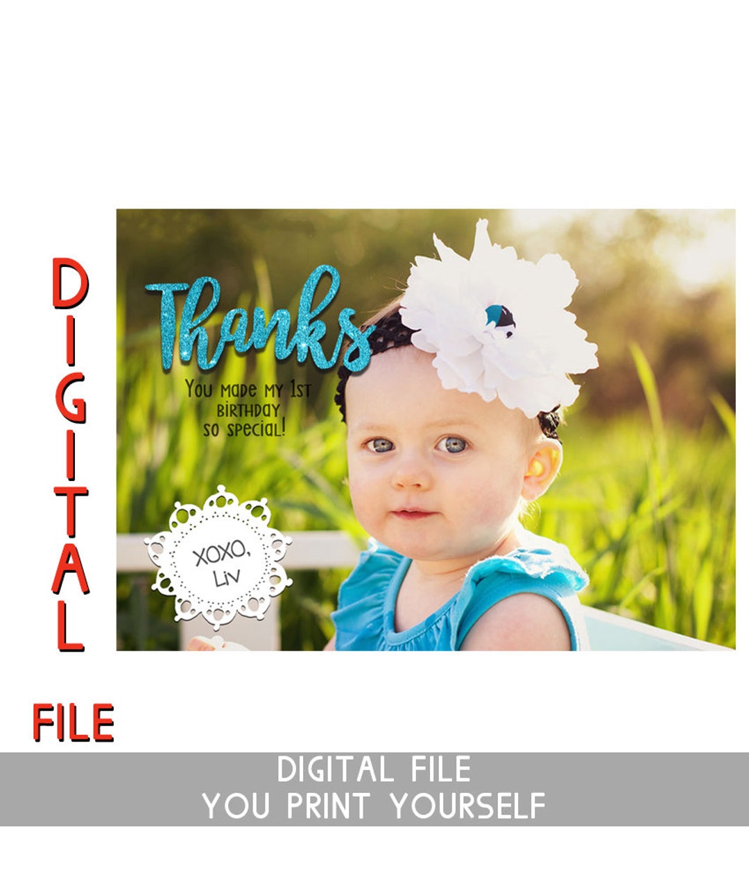 First Birthday Thank You Card, Custom Thank You Card, Photo Thank You ...