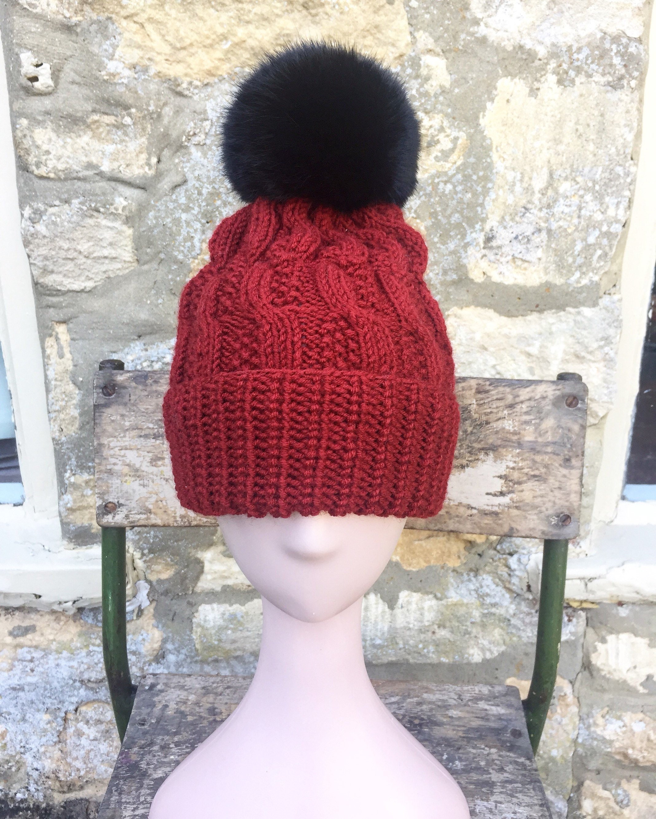 Limited Edition luxurious Woolly Hat With Fur Pom Pom/one Size/chunky ...