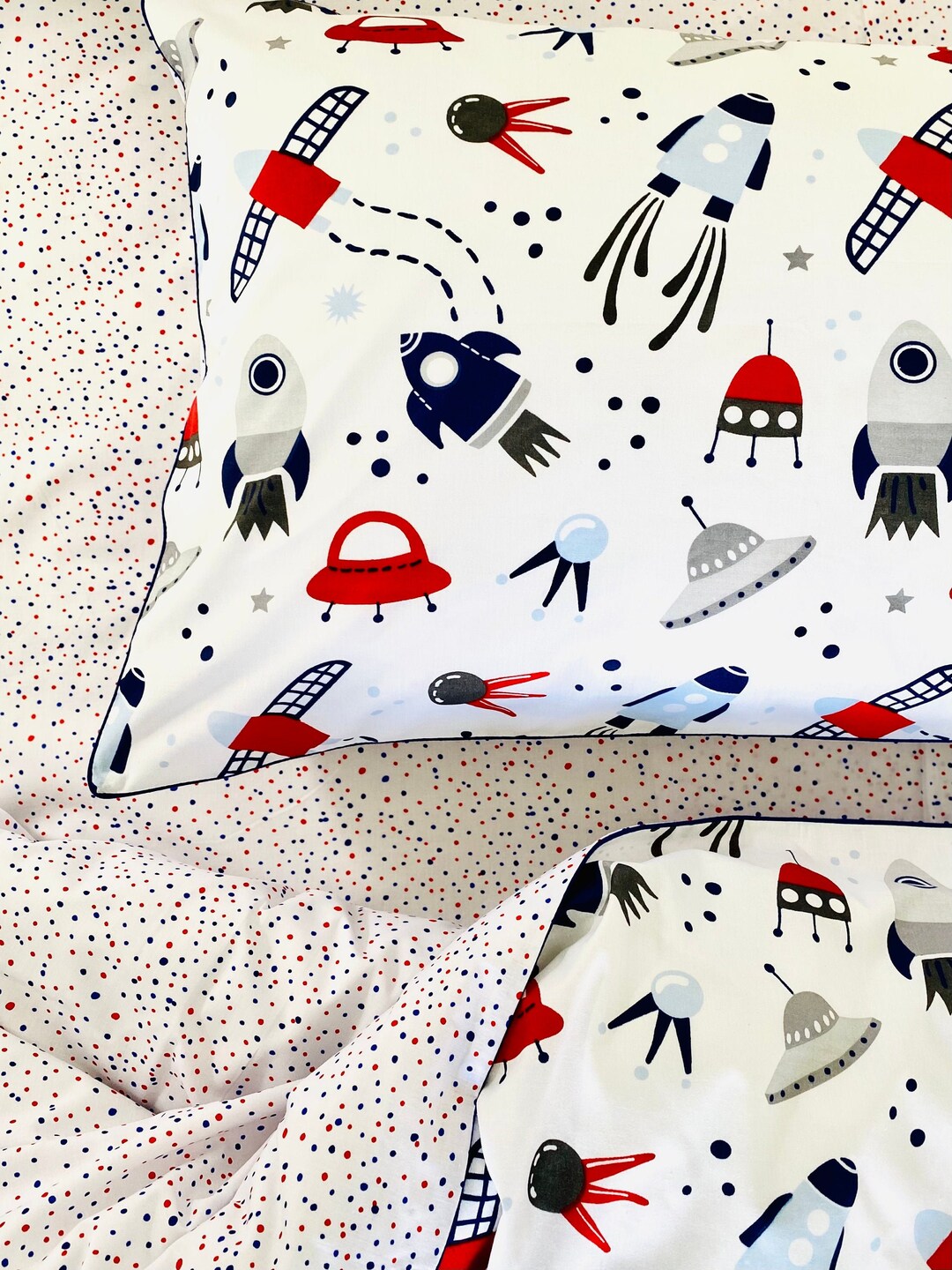 Space . Boys Reversible Bedding .100% COTTON Single Bed Duvet Cover Set ...
