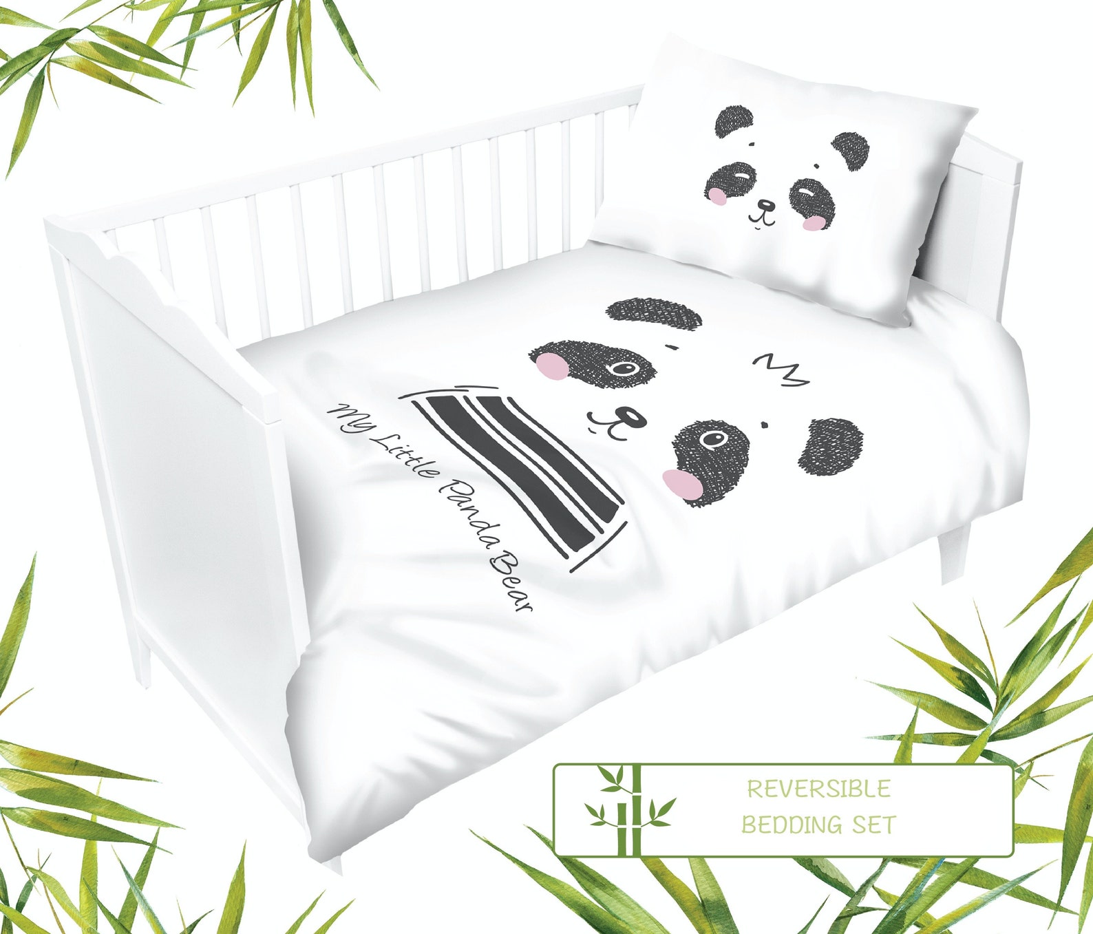 Panda Bear Baby Girl Boy Cot Bedding Set Duvet Cover 90 X - Etsy