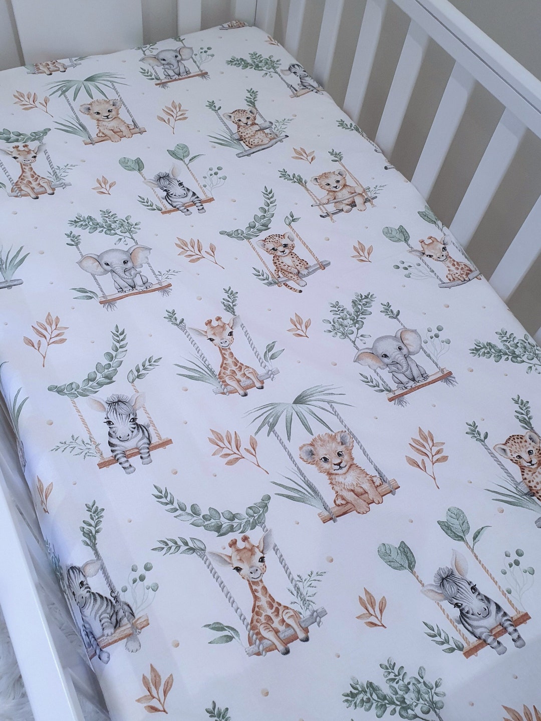 Jungle Animals, Safari Cot-bed-fitted-sheet-100% Cotton, Jungle Friends ...