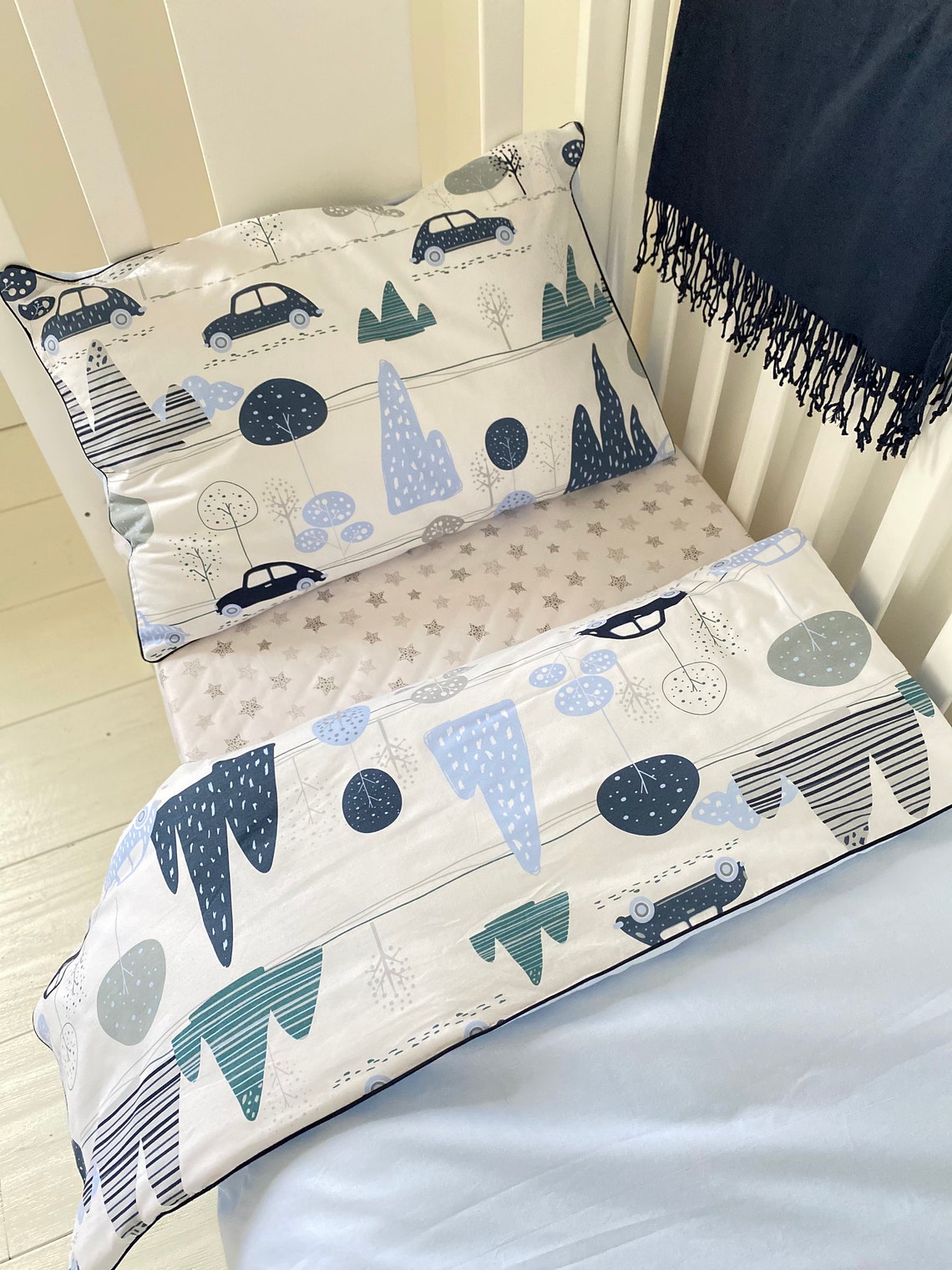 Baby Boy Cot Reversible Bedding Duvet Cover Set Cars - Etsy