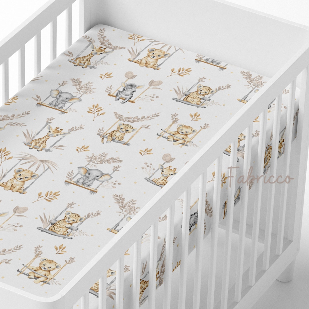 Beige Jungle Animals, Safari Cot-bed-fitted-sheet-100% Cotton, Jungle ...