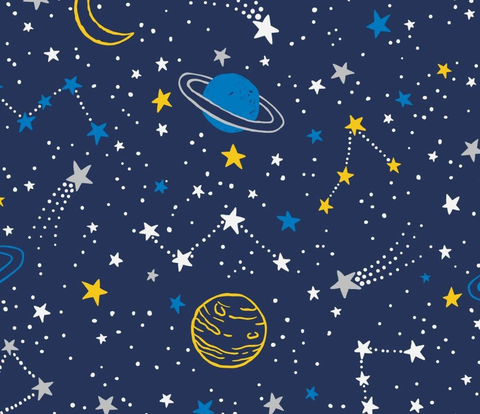 Blue Space Galaxy Stars Planet Rocket Soft Pure Cotton Print - Etsy