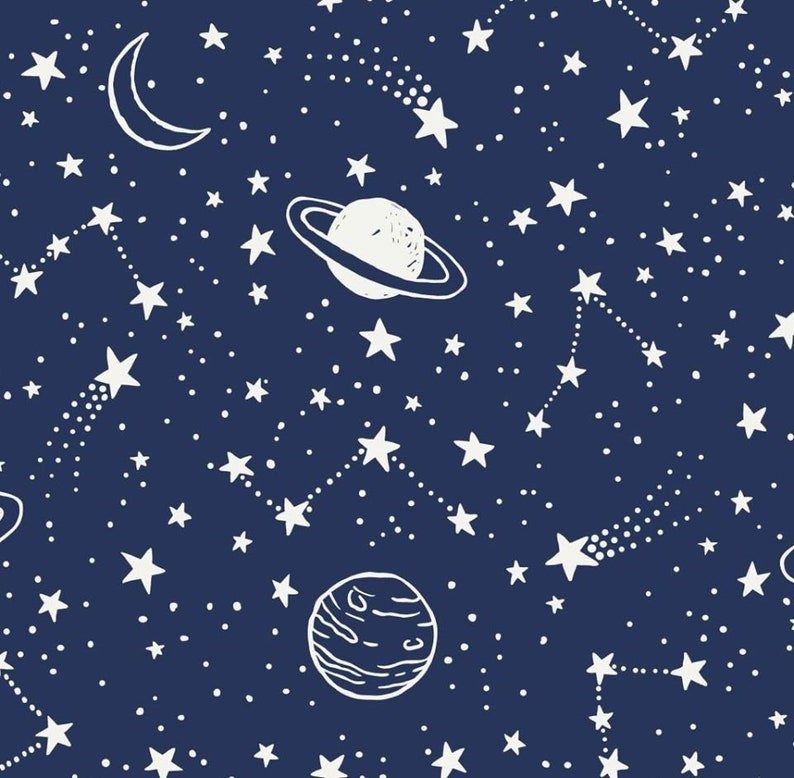 Blue Space Galaxy Stars Planet Rocket Soft Pure Cotton Print - Etsy