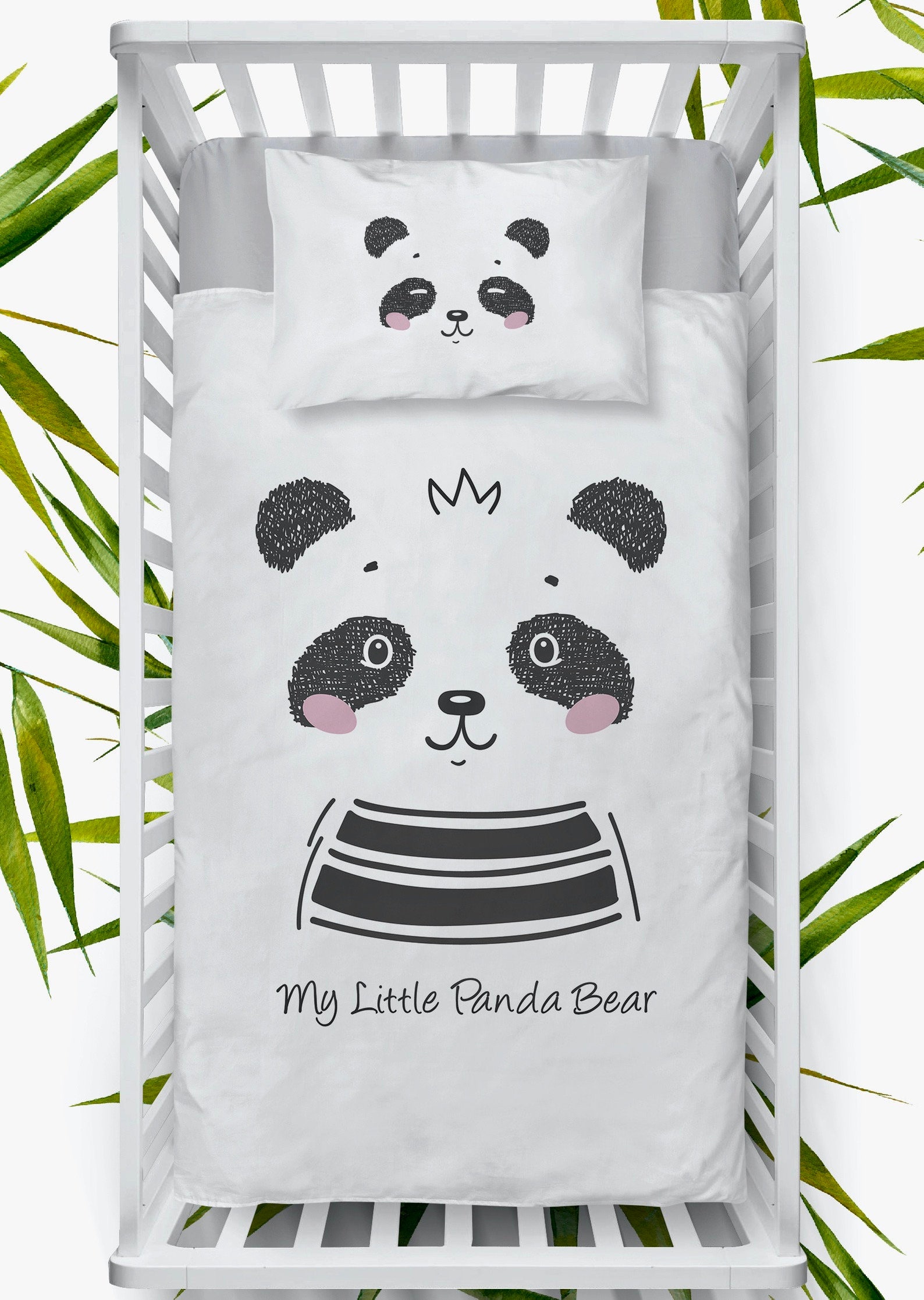 Panda bear baby girl boy cot bedding set duvet cover 90 x | Etsy