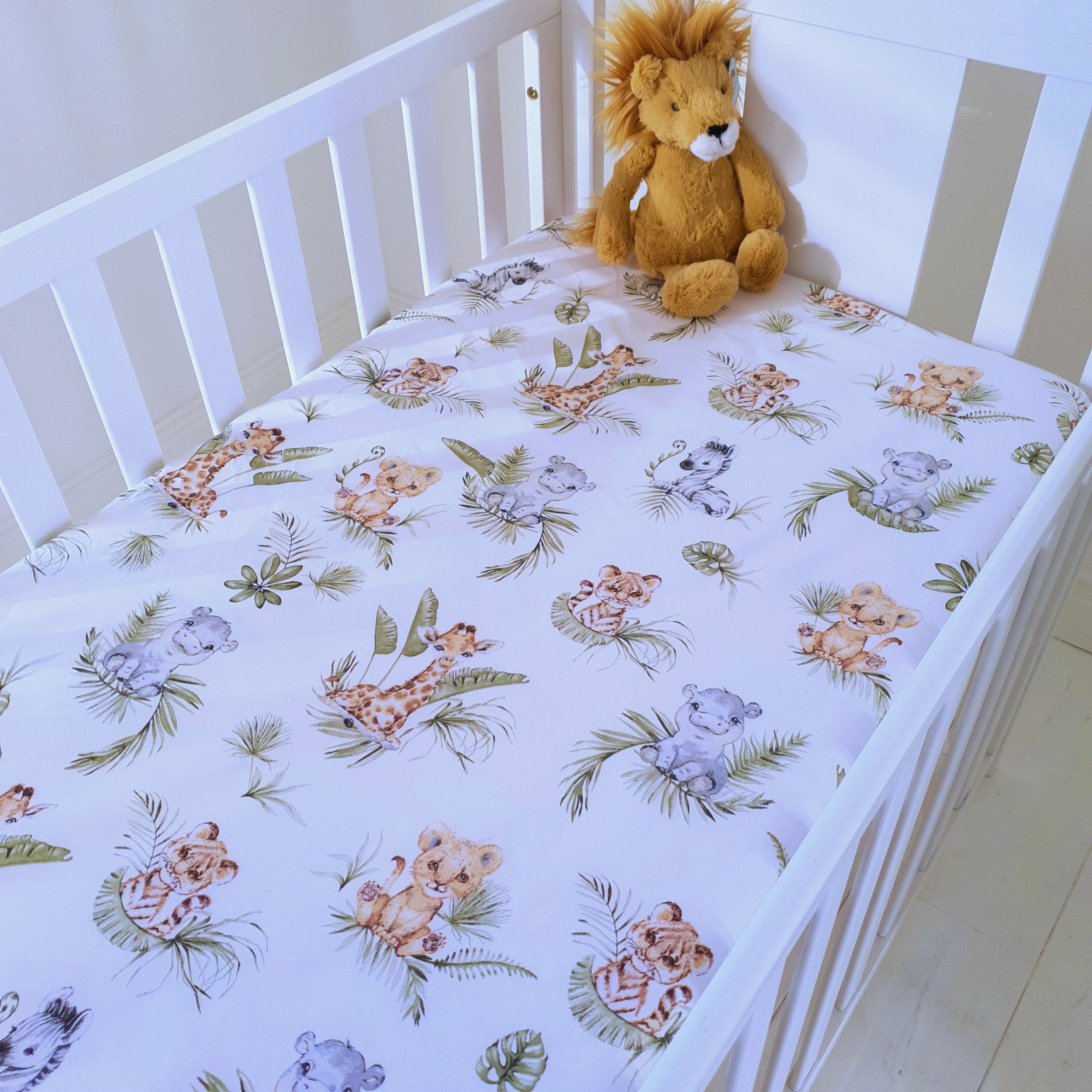 Cute Jungle Safari Cot-bed-fitted-sheet-100% Cotton Jungle - Etsy UK