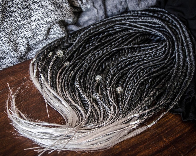 Double Ended Synthetic Dreadlocks 40(20) Inches, Ombre Black-silver ...