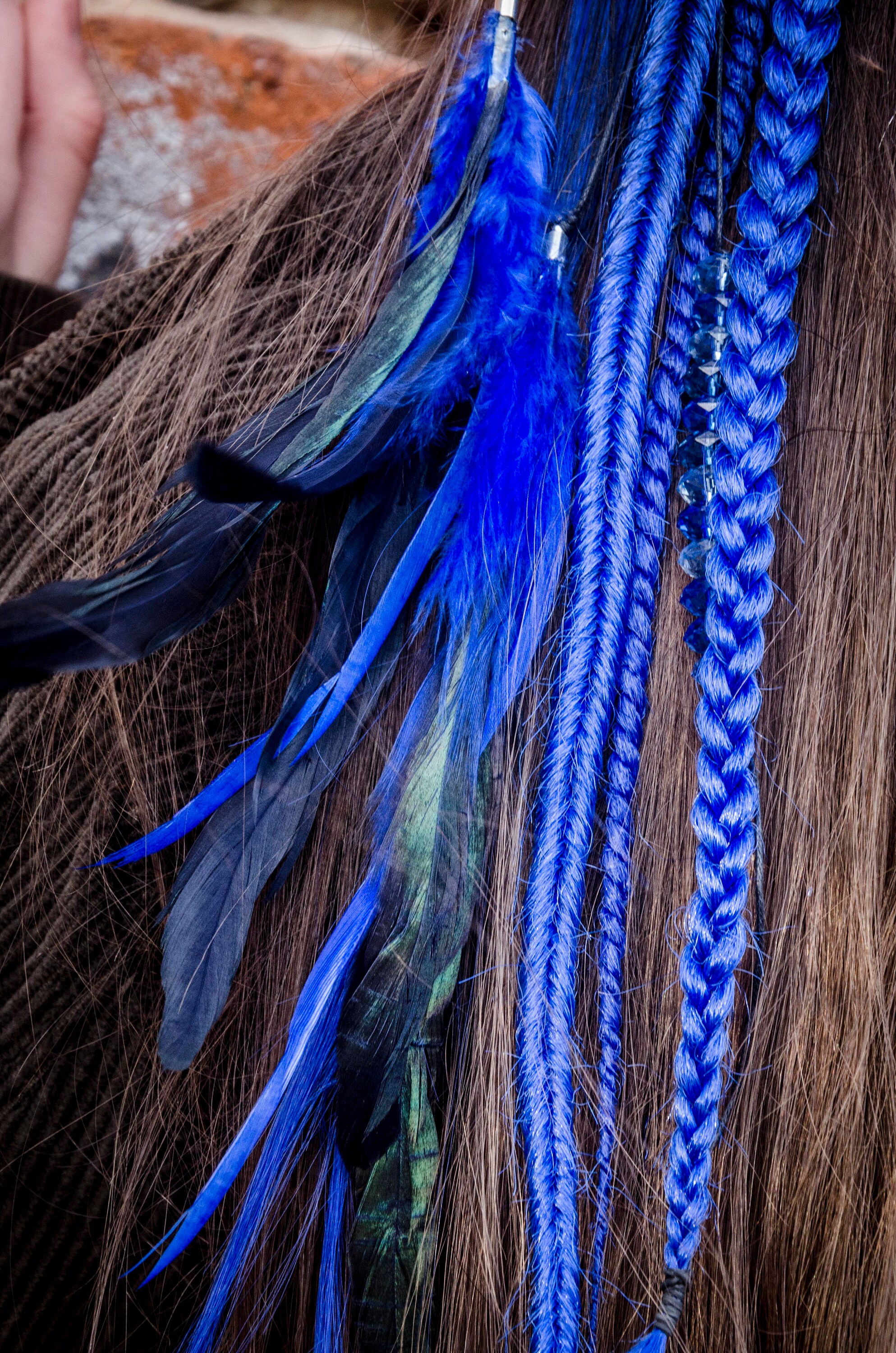 Black-navy blue hair-feather mixed extentions hair | Etsy