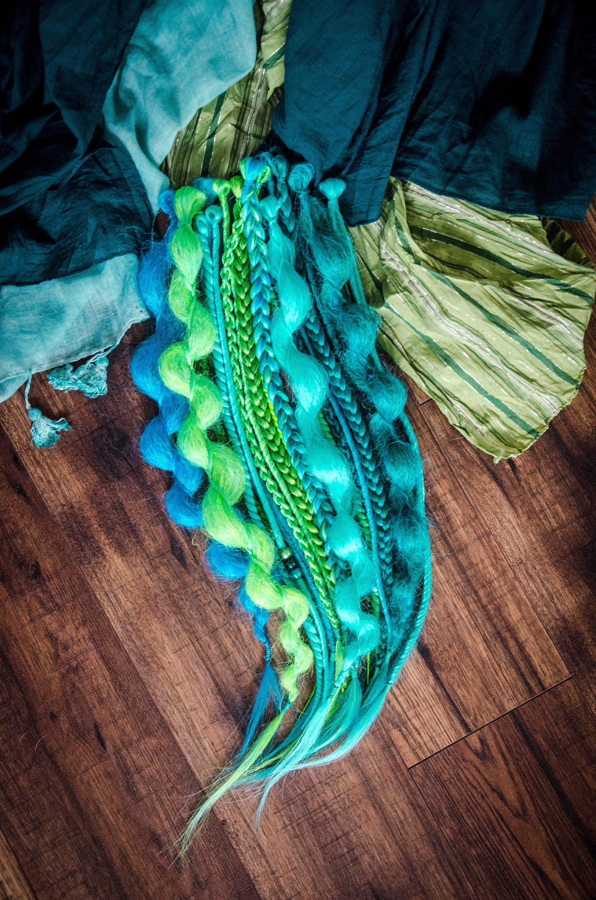 Single ended synthetic dreadlocks. Blue-teal-green accent kit | Etsy