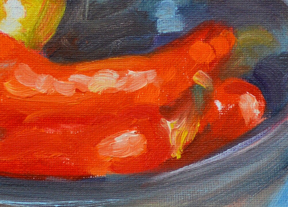 Hot Peppers in Black Bowl, Original, Oil Painting, Canvas Board ...