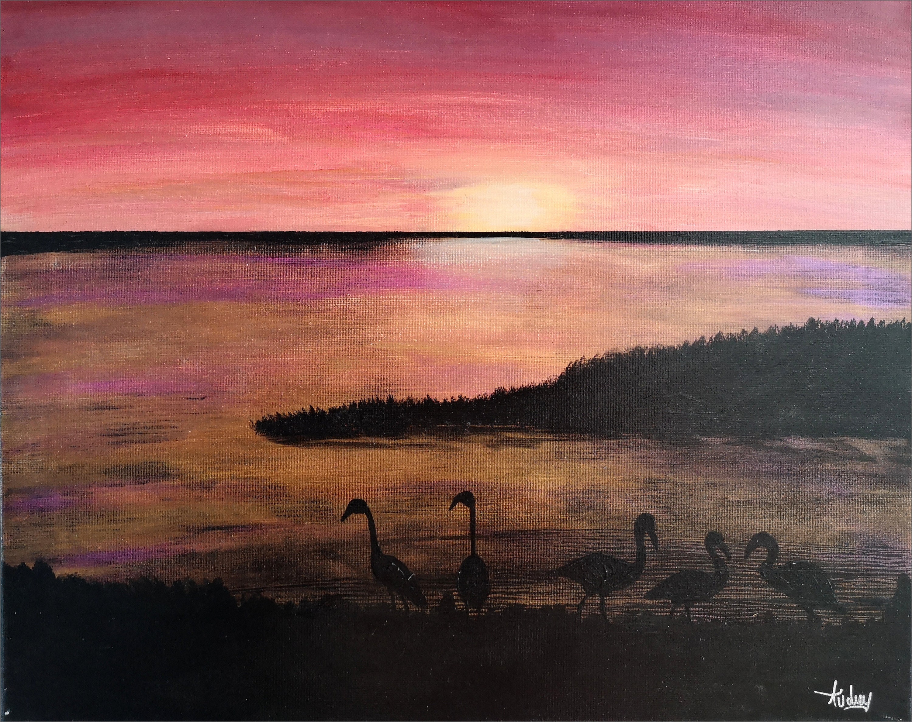LANDSCAPE PAINTING Flamingo Sunset Original Painting on Canvas Acrylic ...