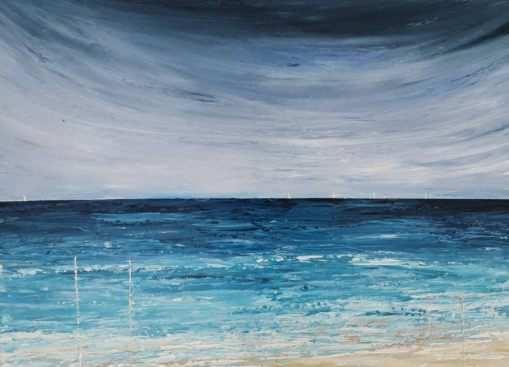TABLEAU OCEAN BEACH Original Abstract Painting on Canvas Marine ...
