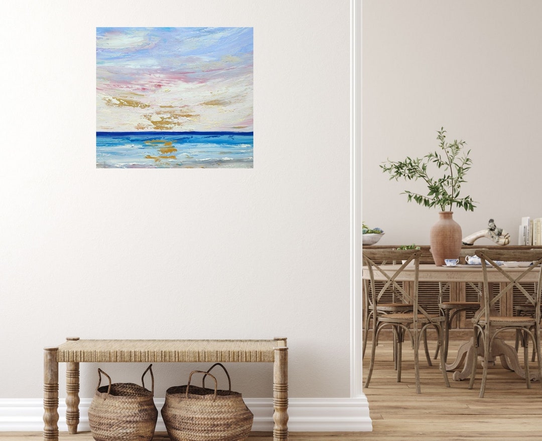 Pink Seascape Painting Ocean Original Painting Original Canvas Abstract ...
