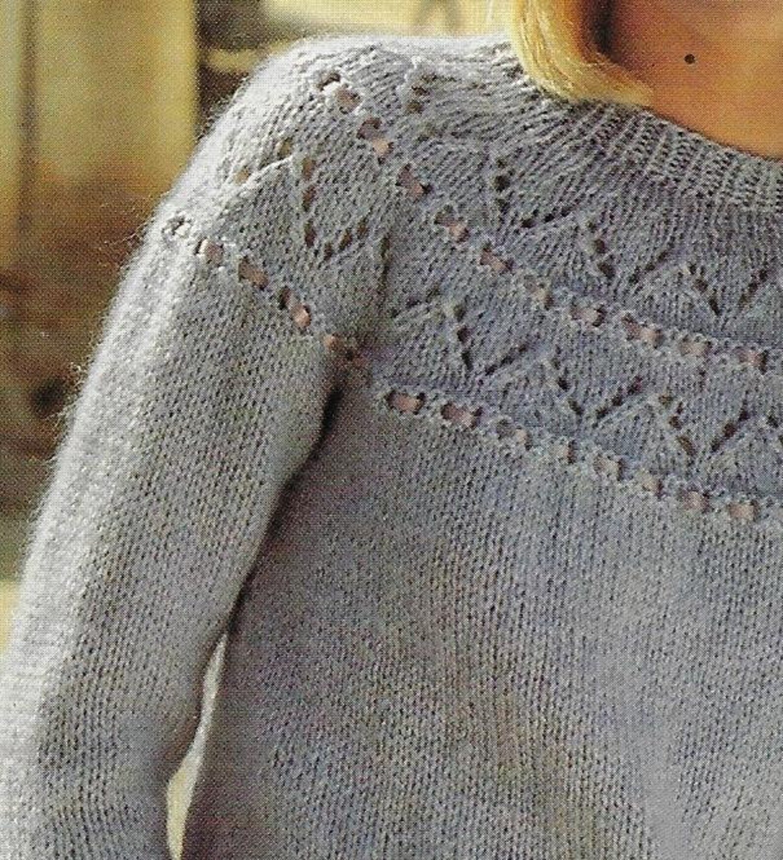 Women's Lacy Yoke Sweater Knitting Pattern 10 Ply Yarn or Wool 30-42 ...
