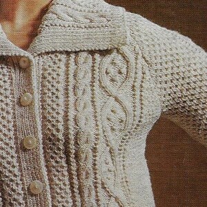 Women's Cable Aran Jacket Vintage Knitting Pattern DK 8 Ply Yarn 34-40 ...