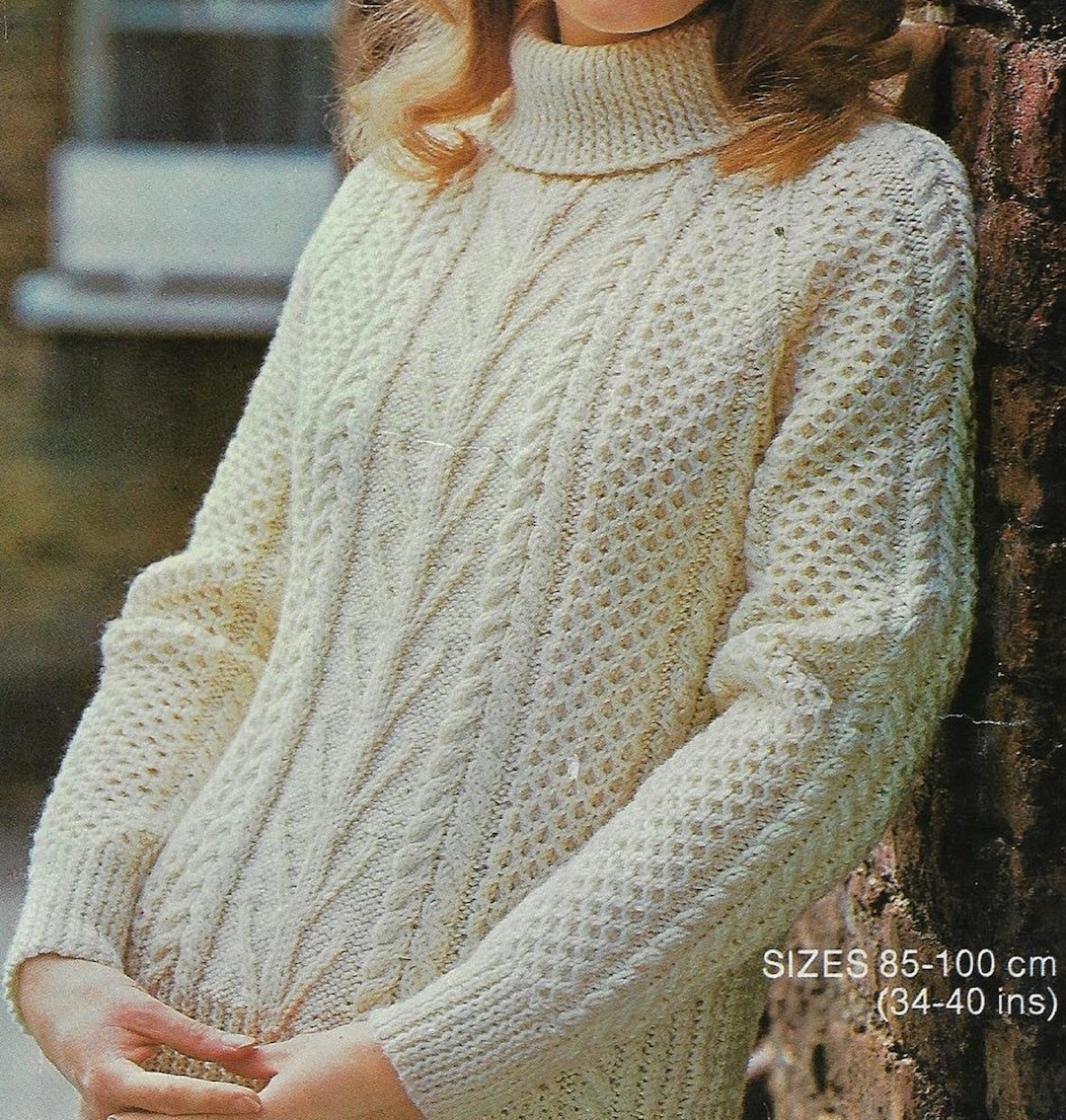 Women's Cable Sweater Round or Polo Neck Knitting Pattern 12 Ply Triple ...
