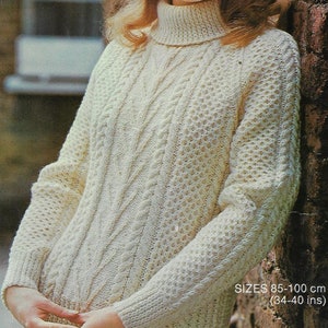 Women's Cable Sweater Round or Polo Neck Knitting Pattern 12 Ply Triple ...