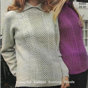 Vintage Aran Sweater Knitting Pattern, Women DK 8 Ply Yarn (PDF ...