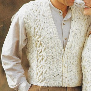 Men's & Women's Aran Waistcoat Knitting Pattern 10 Ply Yarn or Wool 32 ...