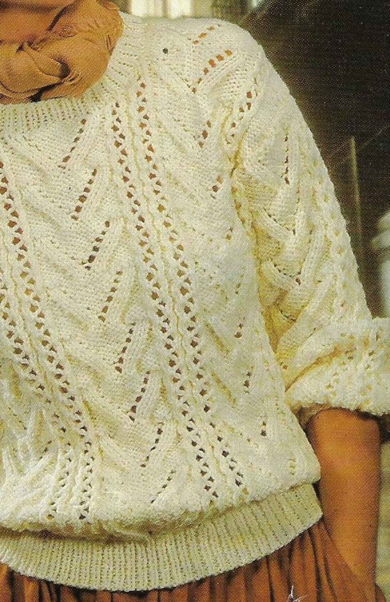 Women's Lacy Sweater knitting pattern 10 ply aran yarn or | Etsy