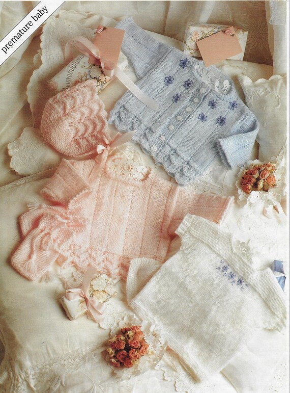 Premature Baby Matinee Set Knitting Pattern 3 Ply Wool 10-13 | Etsy
