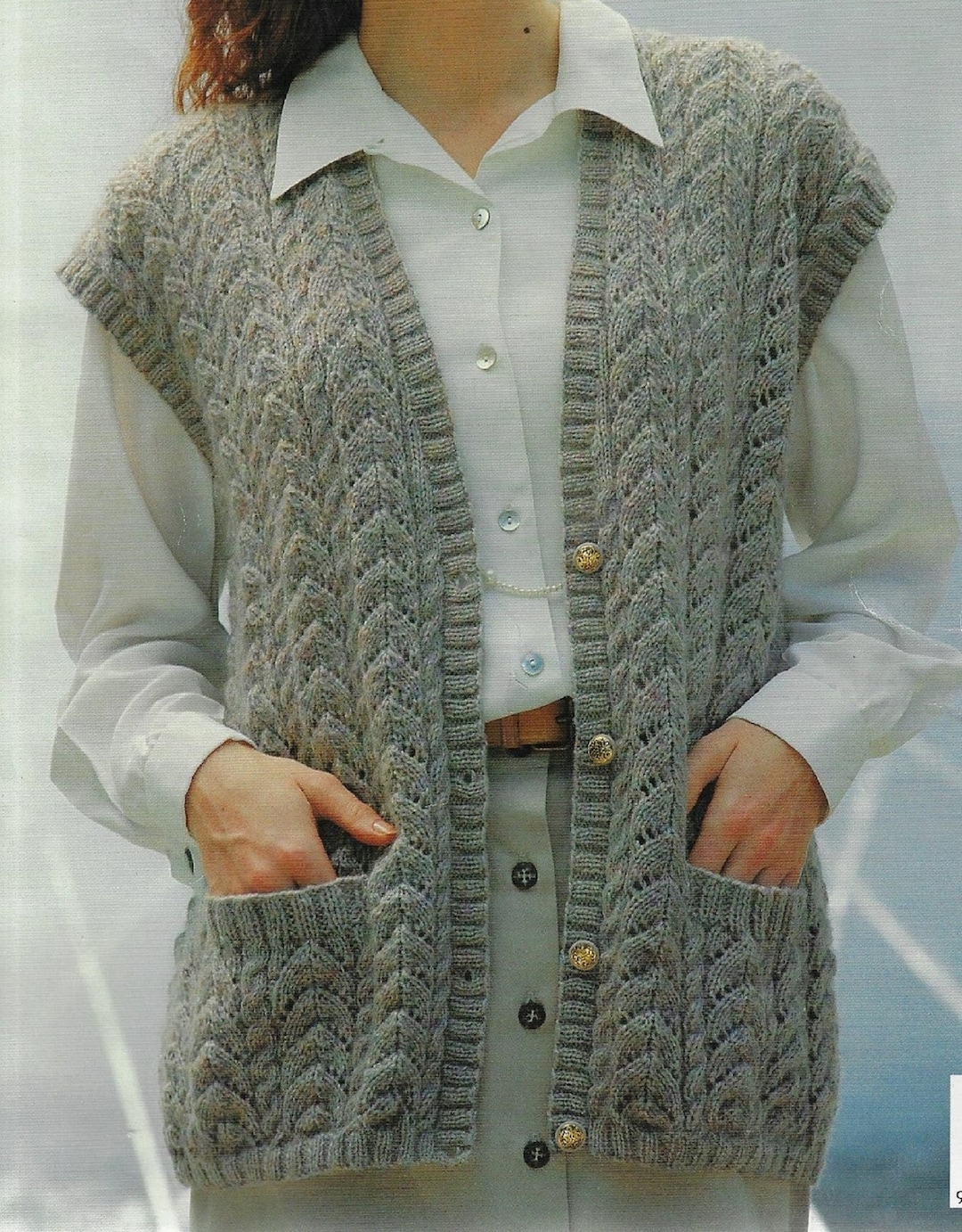 Women's Cable Lace Vest With Pockets Knitting Pattern DK 8 Ply Yarn or ...