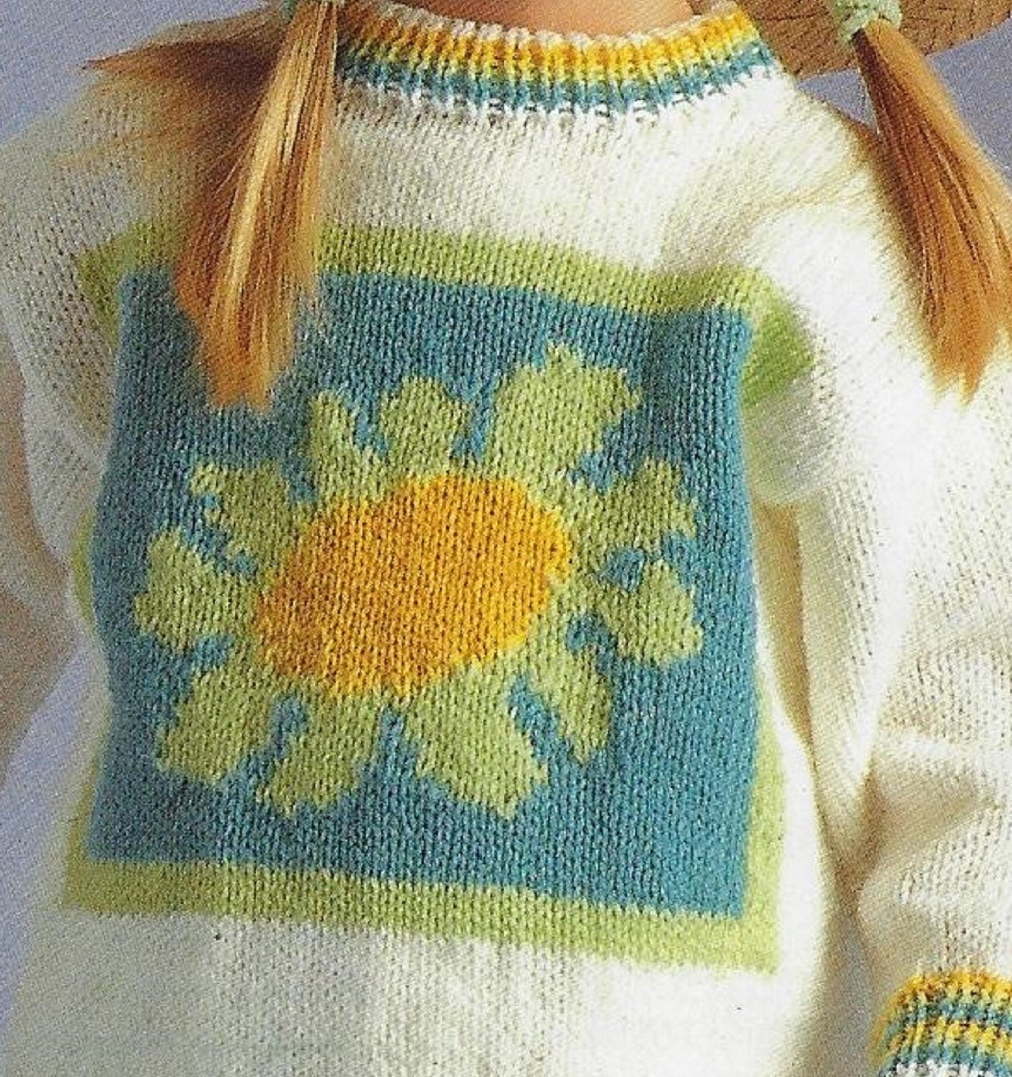 Child's Daisy Motif Sweater Knitting Pattern DK 8 Ply Yarn 20-30 Inch ...