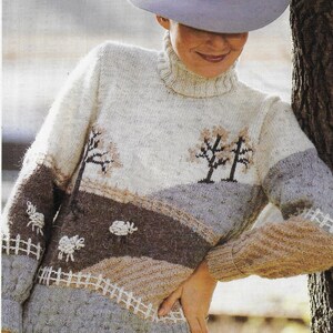 Women's 'sheep in the Field' Sweater Knitting Pattern DK 8 Ply Yarn or ...