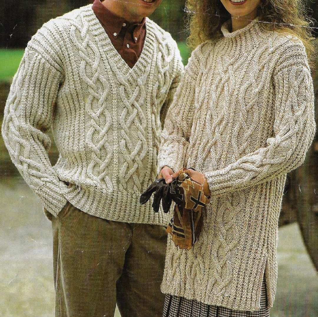 Men & Women Cable Aran Sweater or Tunic Knitting Pattern 10 Ply Yarn or ...